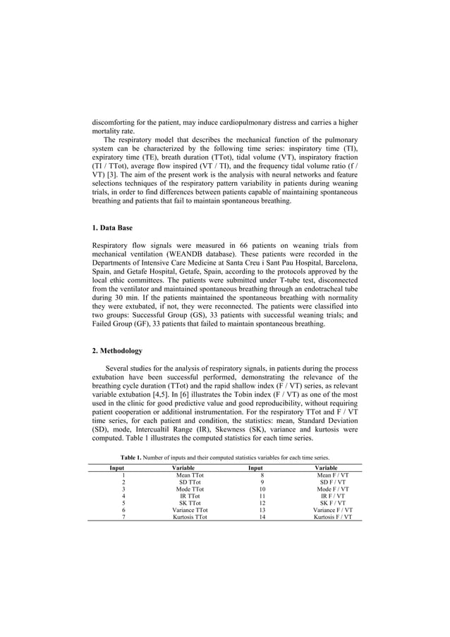 Patients Classification on Weaning Trials Using Neural Networks and Wavelet Transform | PDF