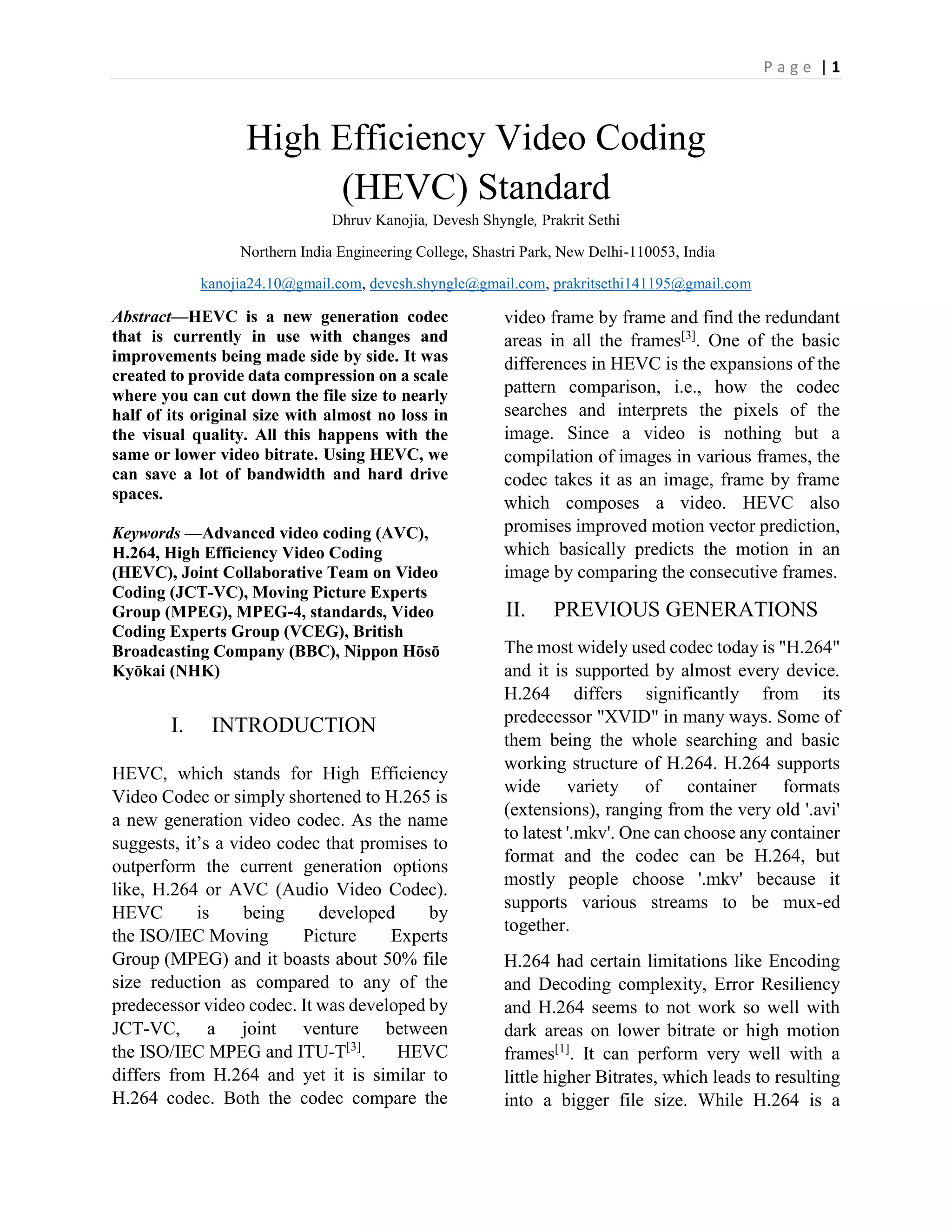 Review Paper on HEVC (x265) | PDF