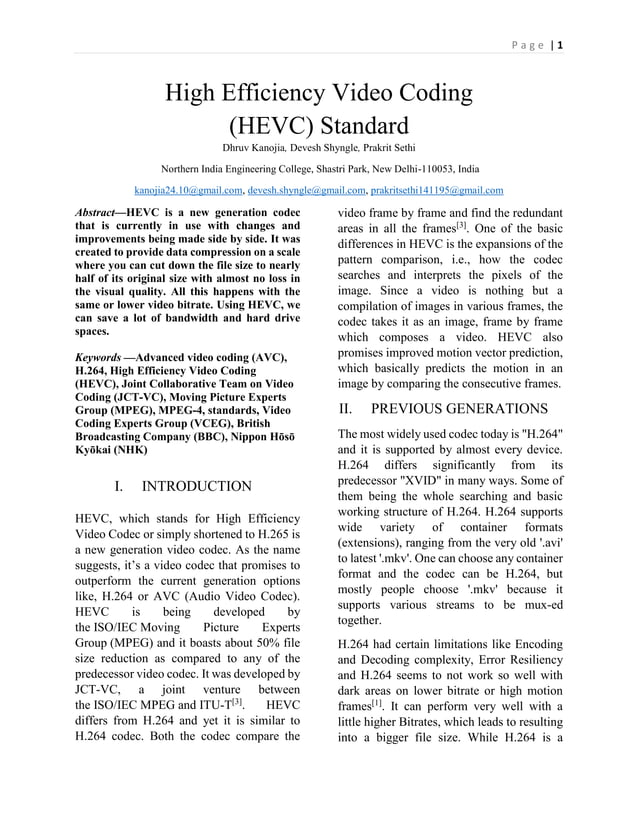 Review Paper on HEVC (x265) | PDF