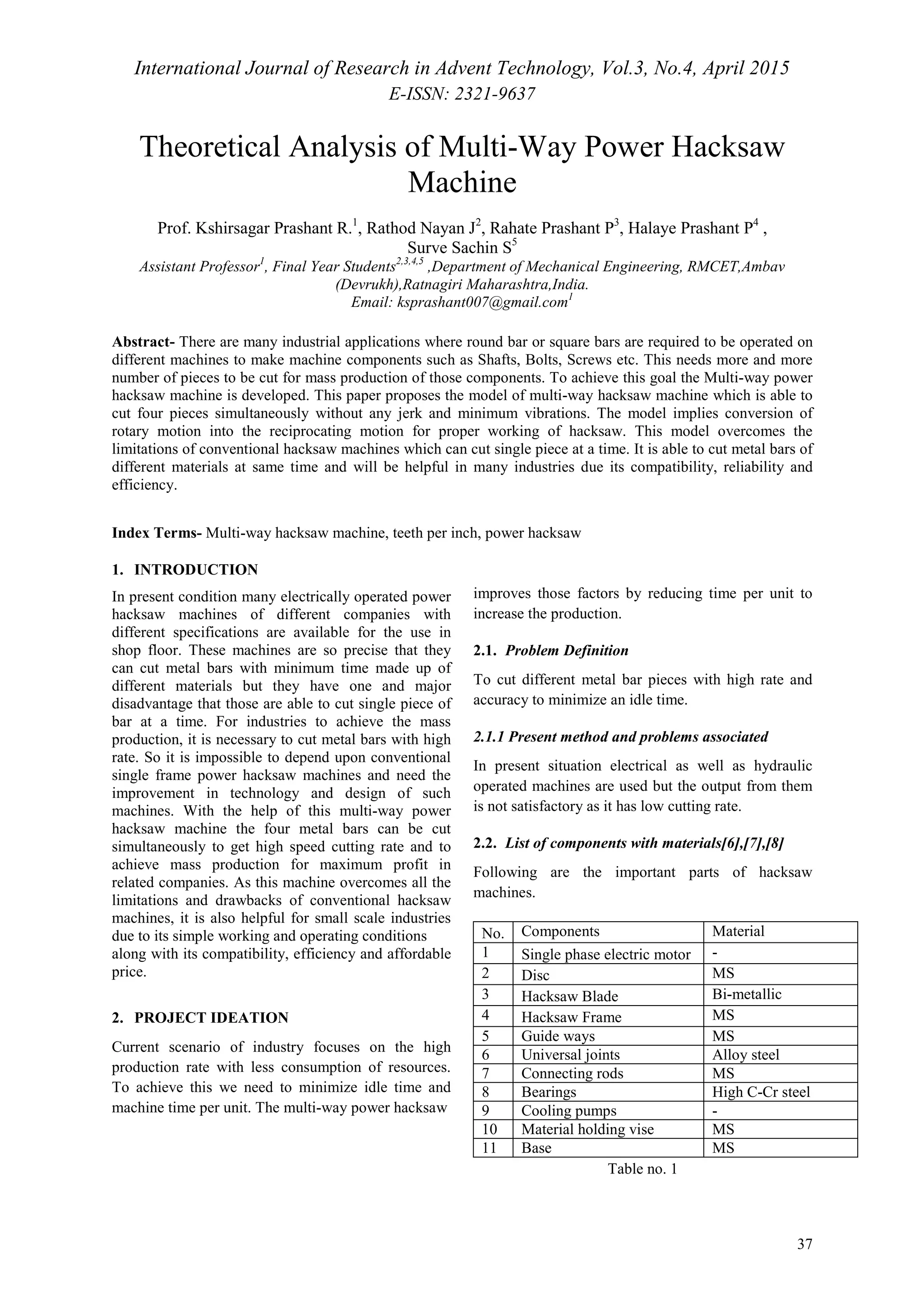 multiway hack saw machine | PDF