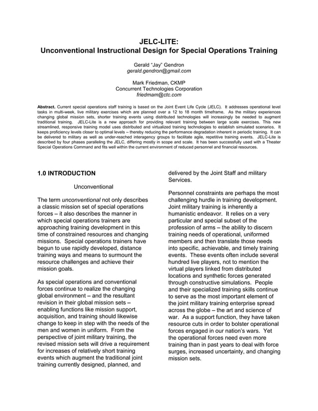 JELC-Lite: Unconventional Instructional Design for Special Operations ...