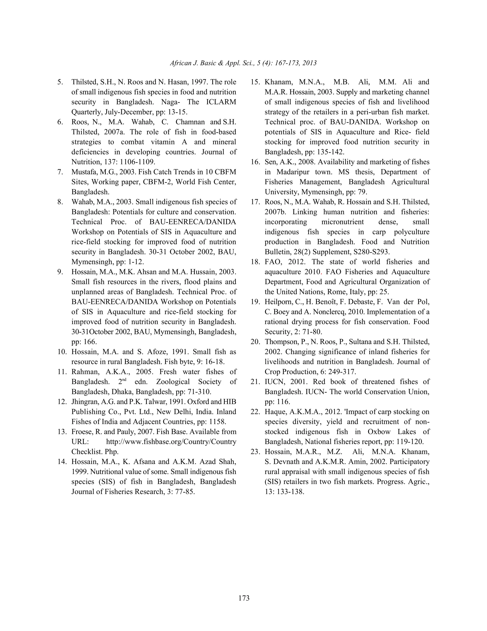 Availability and potentiality of small indigenous species of fish ...