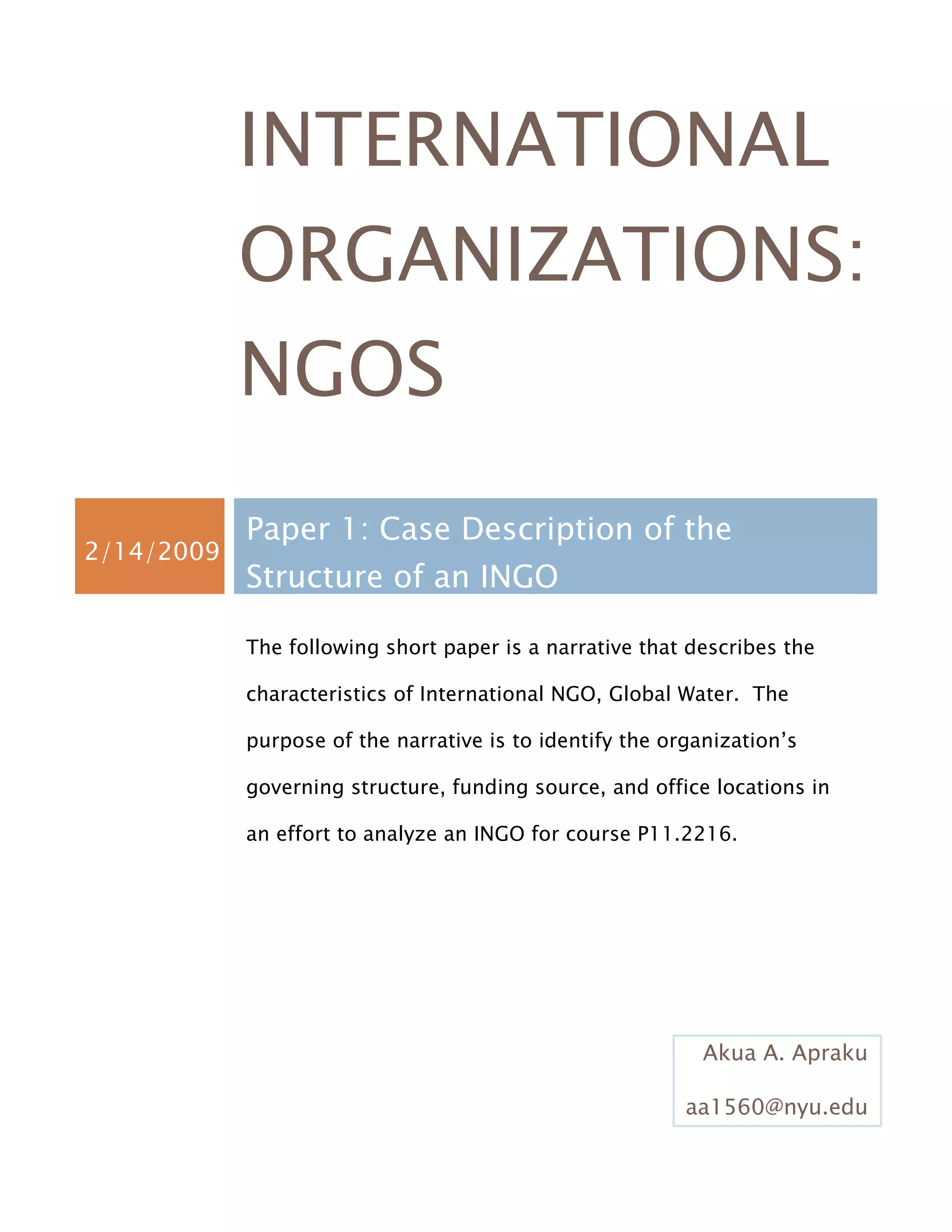 Case Description of the Structure of an INGO | DOCX