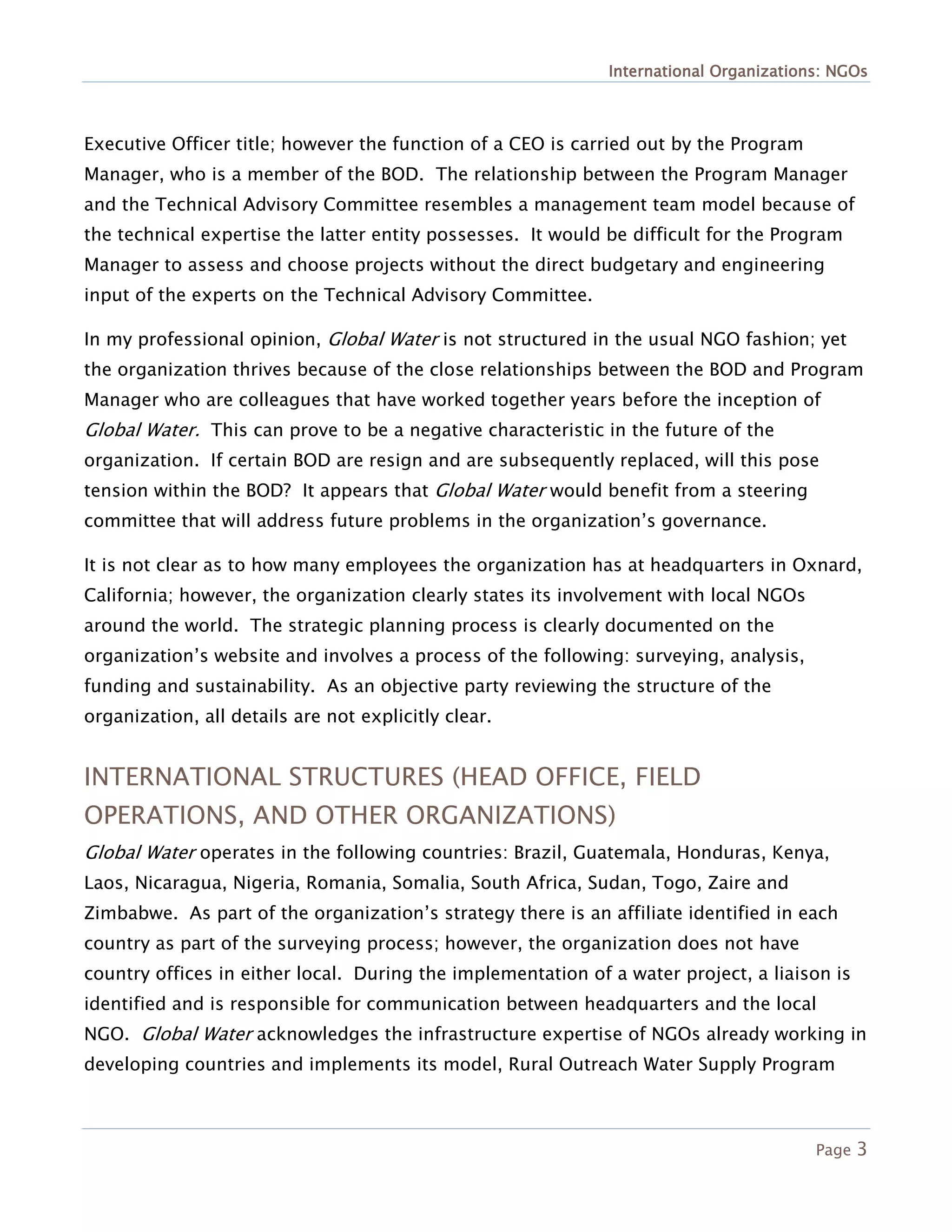 Case Description of the Structure of an INGO | DOCX