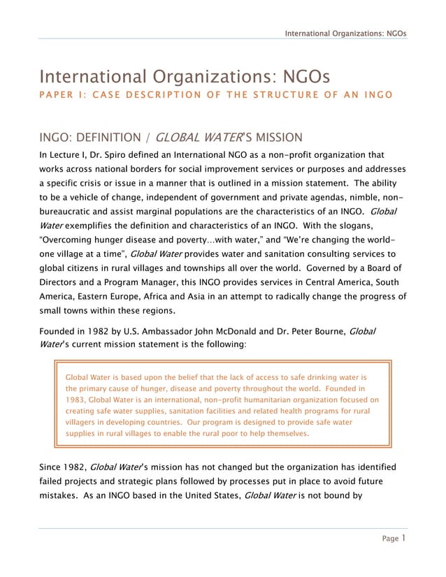 Case Description of the Structure of an INGO | DOCX | Water Services ...