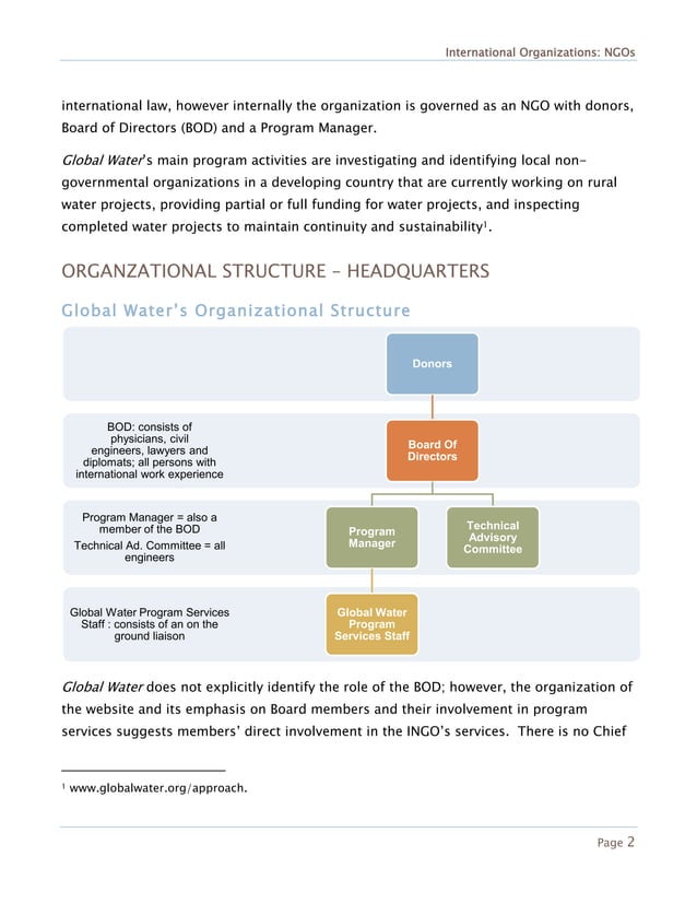 Case Description of the Structure of an INGO | DOCX | Water Services ...