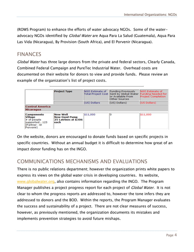 Case Description of the Structure of an INGO | DOCX | Water Services ...