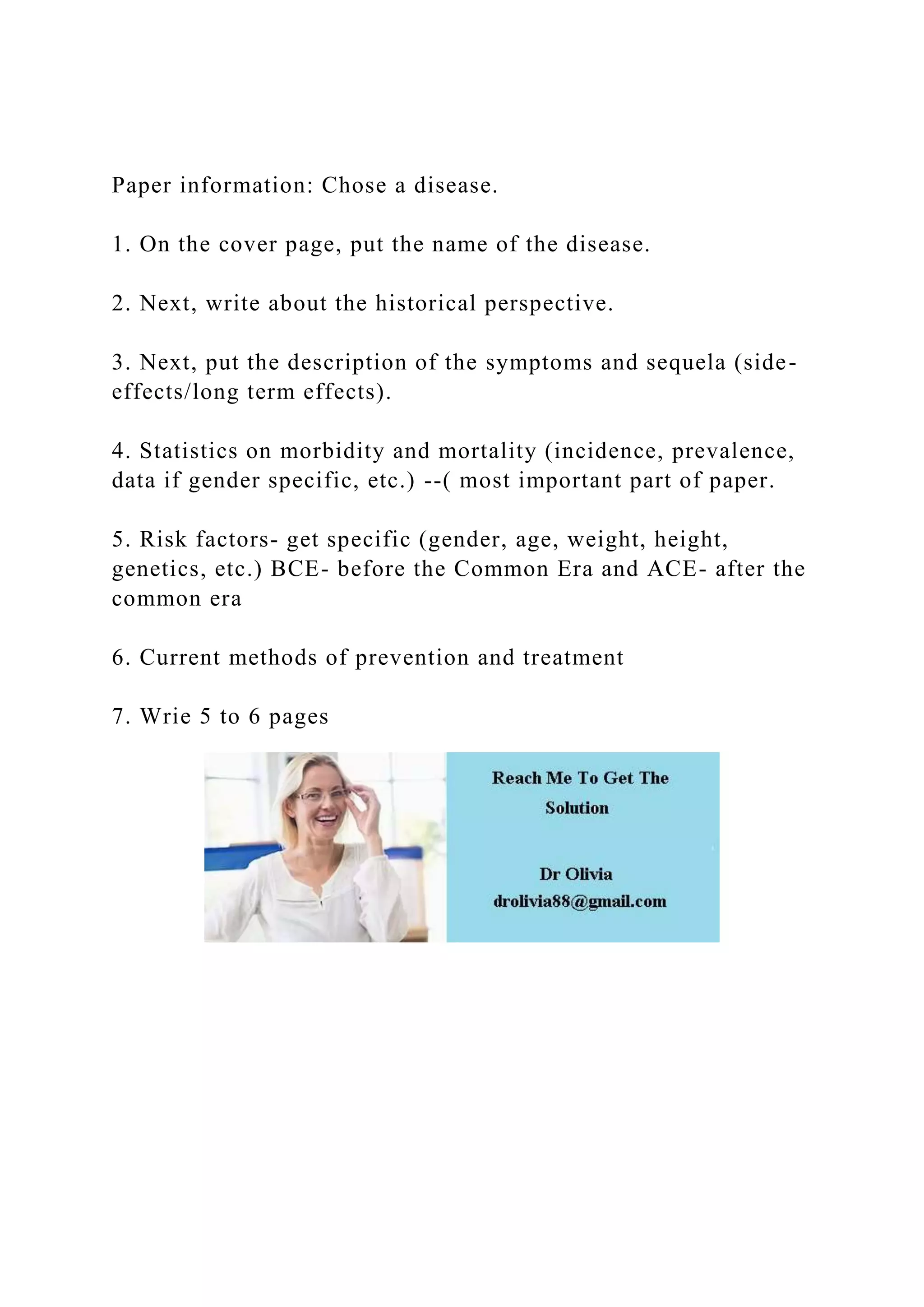 Paper information Chose a disease. 1. On the cover page, put .docx