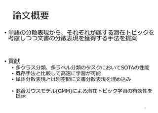Paper introduction "SCDV : Sparse Composite Document Vectors using soft clustering over ...