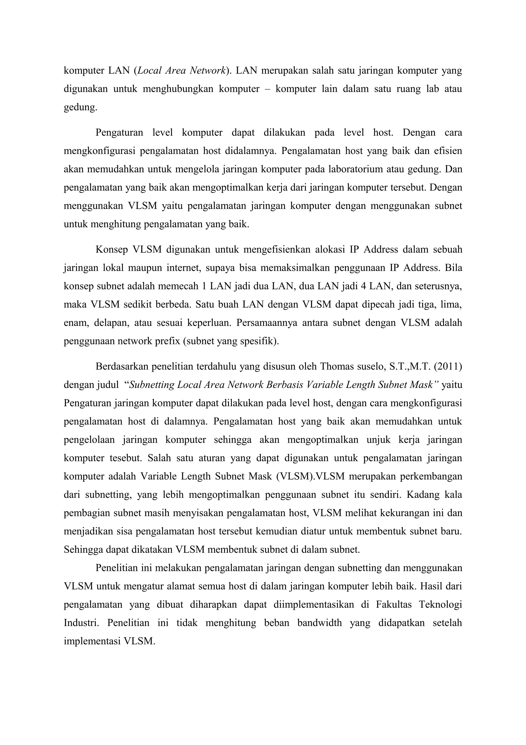 Analisa Subnetting Local Area Network (Lan) Pada Lab Jaringan Komputer ...