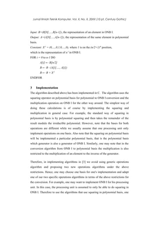 Implementation of Polynomial – ONB I Basis Conversion - Jurnal Ilmiah Teknik Komputer, Vol. X ...