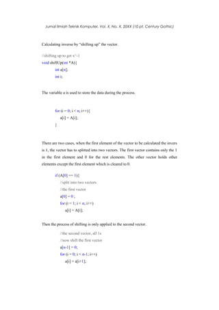 Implementation of Polynomial – ONB I Basis Conversion - Jurnal Ilmiah Teknik Komputer, Vol. X ...