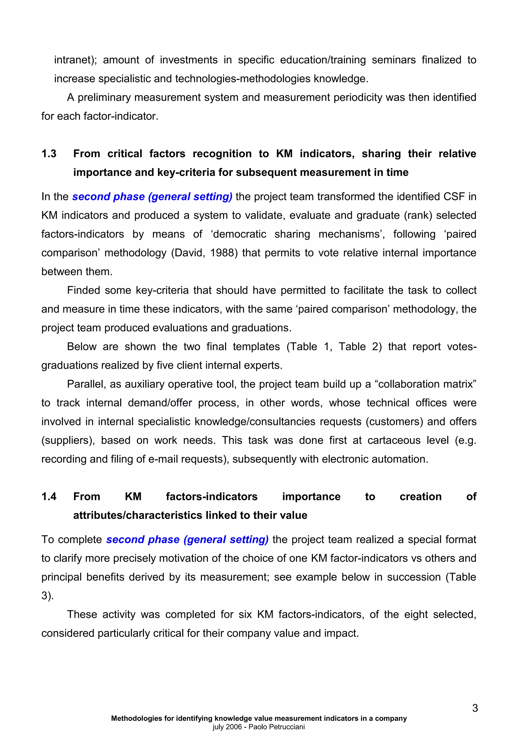 Identifying knowledge value measurement in a company - june 2006 | PDF