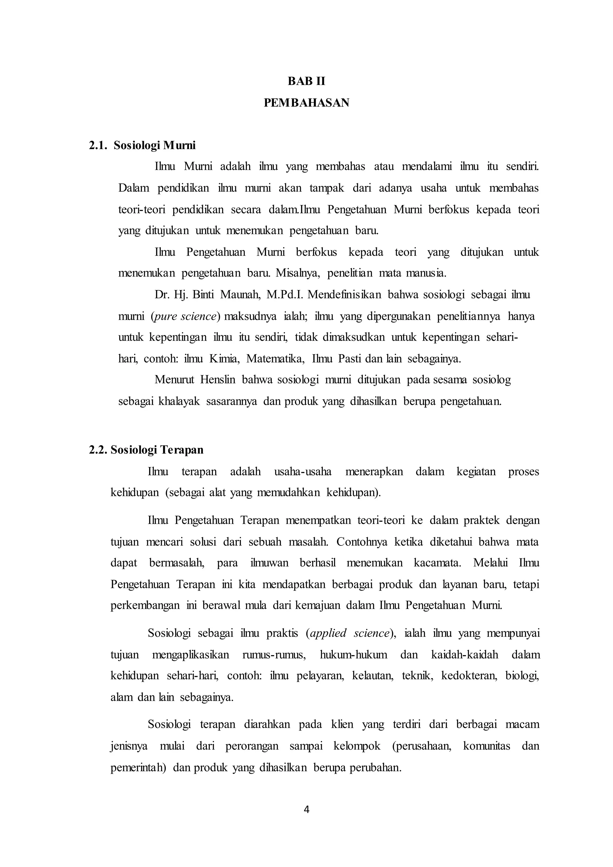 Paper lengkap sosiologi pendidikan sebagai ilmu murni&ilmu ;terapan | DOCX