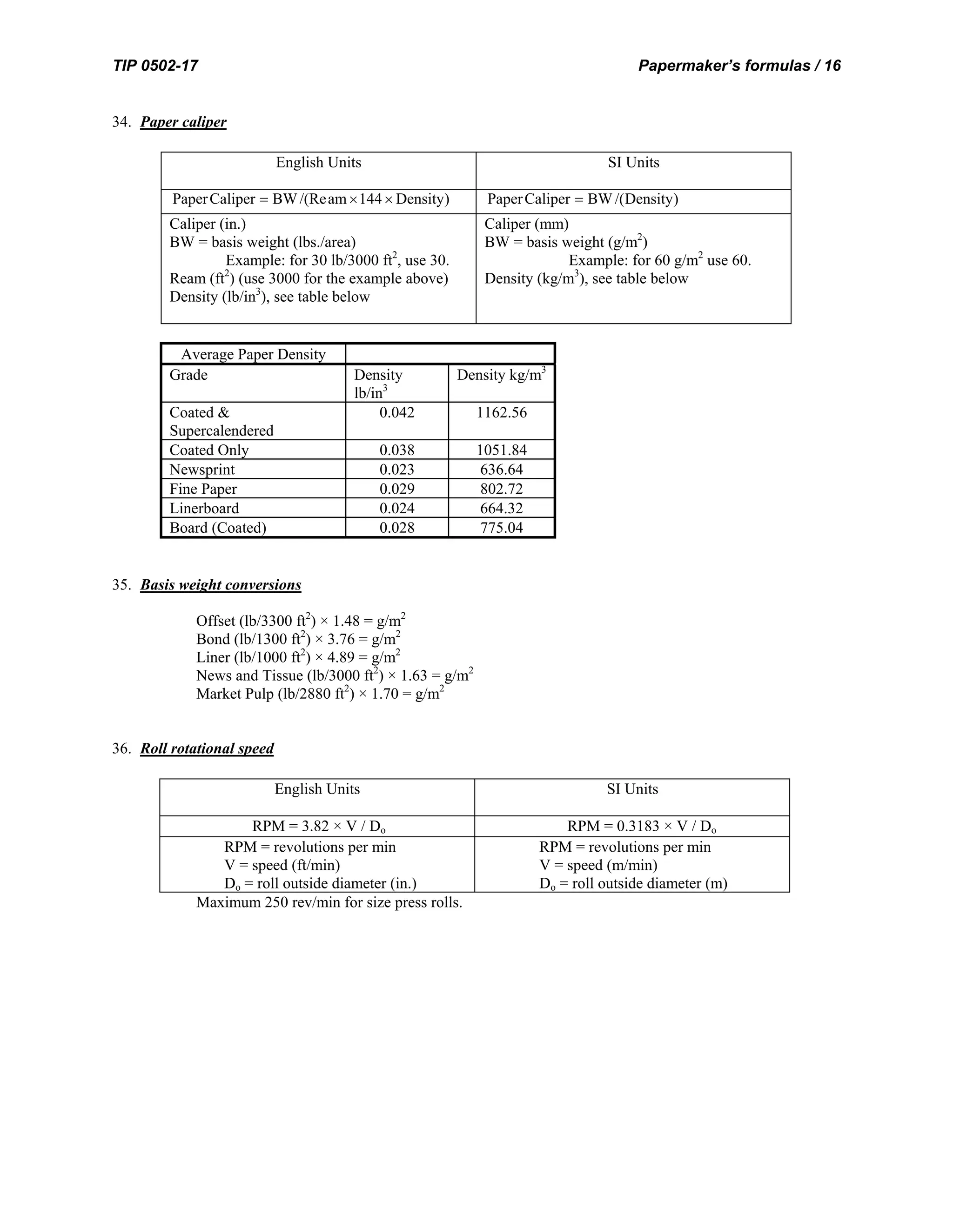 paper makers formula.pdf of all mills of paper and tissue | PDF