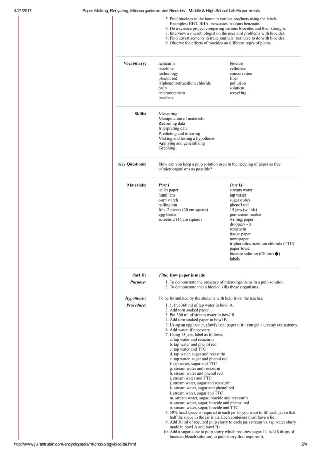 Paper making, recycling, microorganisms and biocides middle & high ...