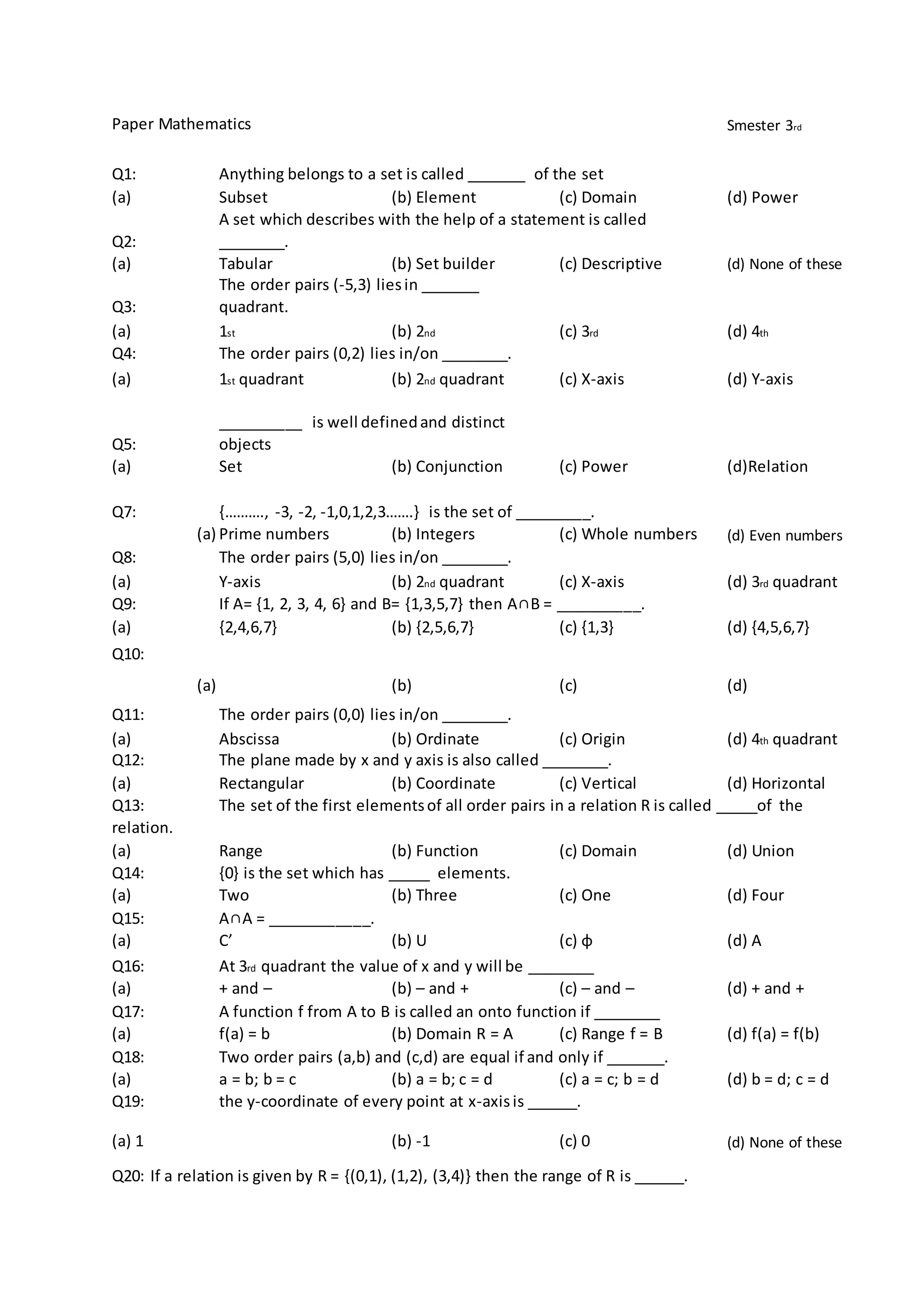 Paper mathematics Khyber medical university 3rd Semester | DOCX
