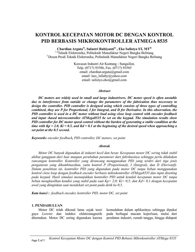 Kontrol Kecepatan Motor DC Dengan PID | PDF Kontrol Kecepatan Motor DC Dengan PID | PDF