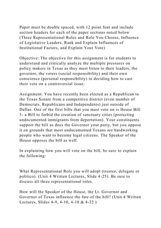 Paper must be double spaced, with 12 point font and include section .docx