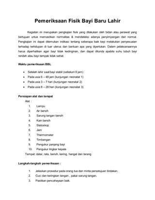 Pemeriksaan BBL neonatus px fisik, reflek, apgar, penyuluhan sebelum ...