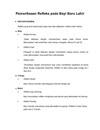 Pemeriksaan BBL neonatus px fisik, reflek, apgar, penyuluhan sebelum ...