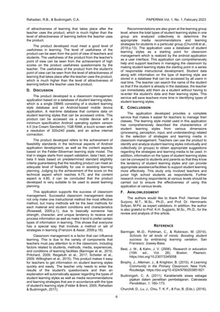 Development of Classroom Management Based on Student Learning Style Database | PDF