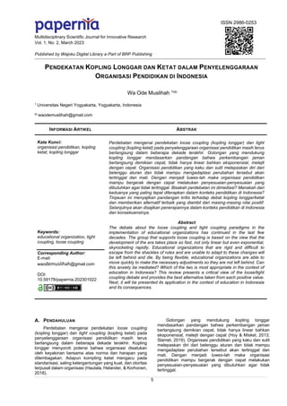 Pendekatan Kopling Longgar dan Ketat dalam Penyelenggaraan Organisasi ...