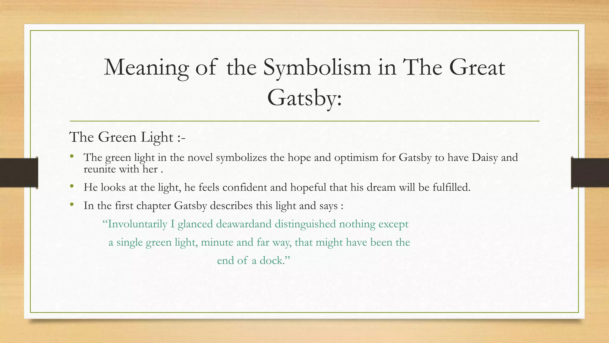 Symbolism in The Great Gatsby | PPTX