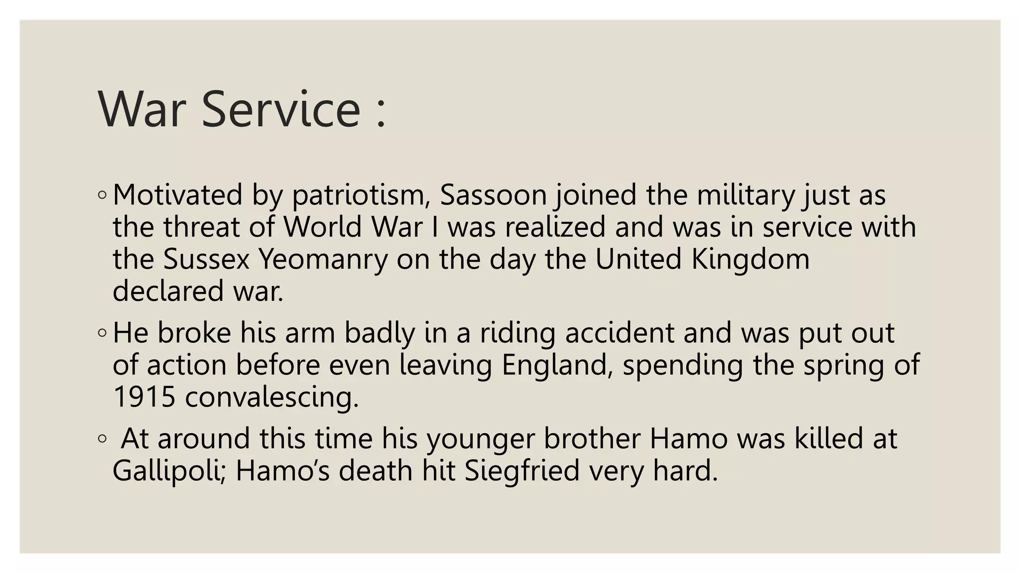 Siegfried Sassoon as War Poet | PPTX