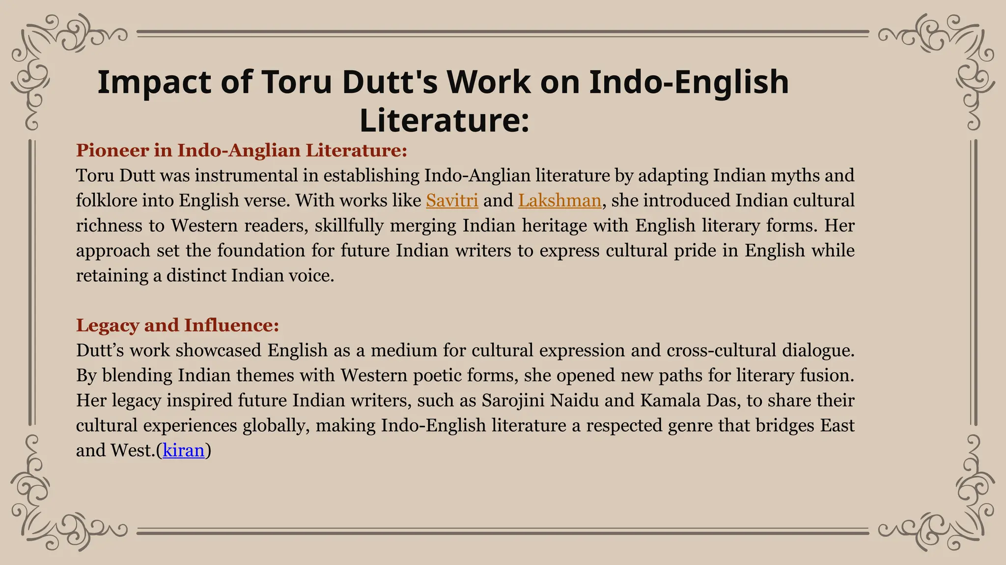 “Toru Dutt’s Approach to Indian Myths: Bridging Faith, Culture, and ...