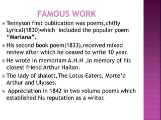 Tennyson :A study of poet | PPTX | Poetry | Books and Literature