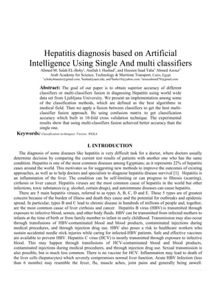 Hepatitis diagnosis based on Artificial Intelligence Using Single And ...