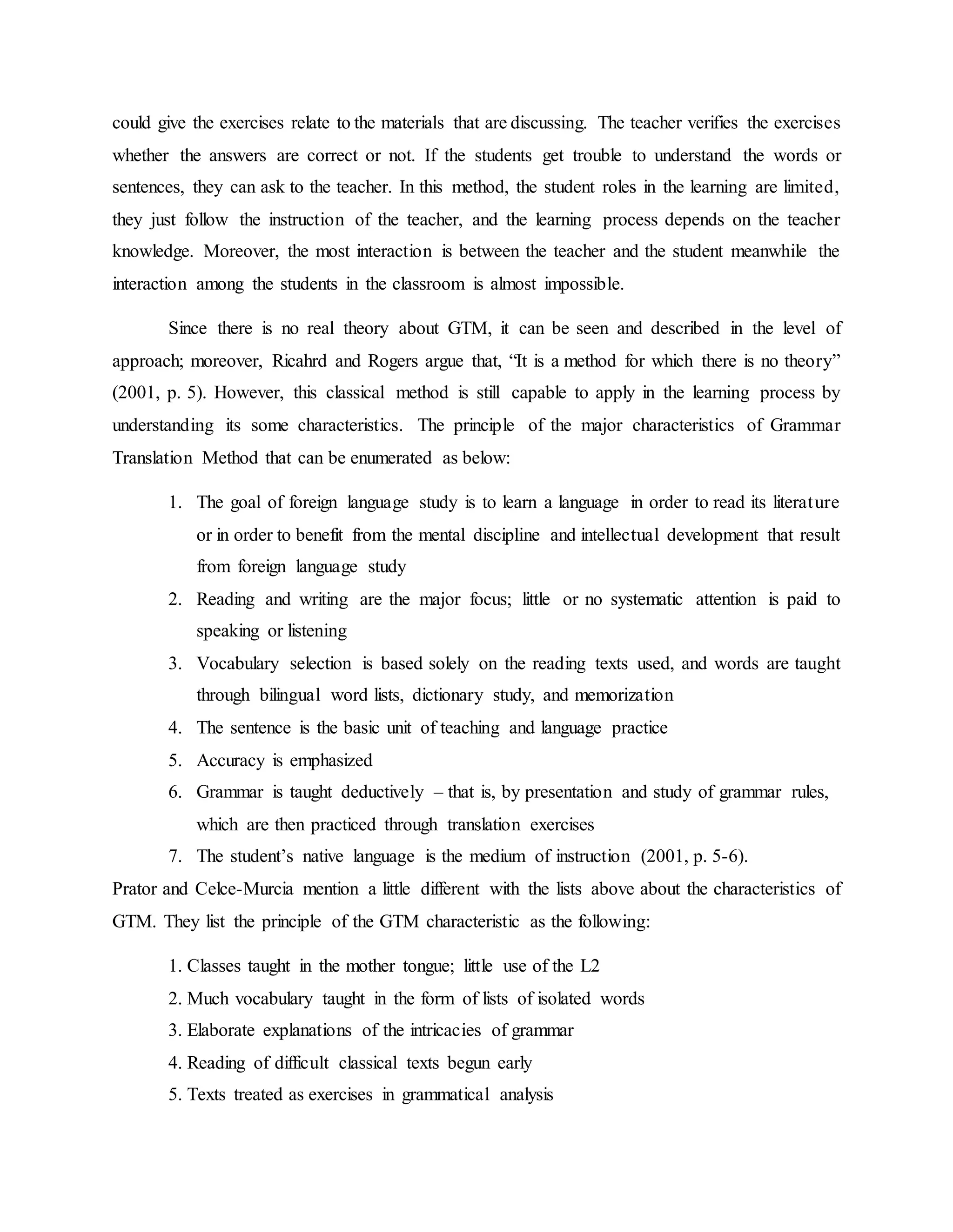 The Teaching of Reading and Writing using Grammar Translation Method | DOCX