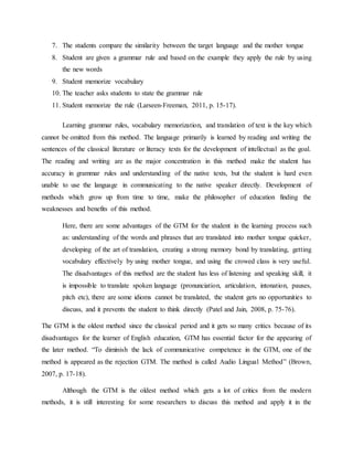 The Teaching of Reading and Writing using Grammar Translation Method ...