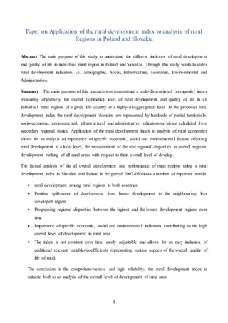 application of the rural development index to analysis of rural regions ...