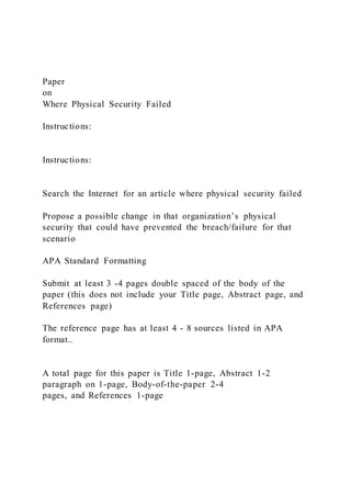 Paper on Where Physical Security FailedInstructions | DOCX