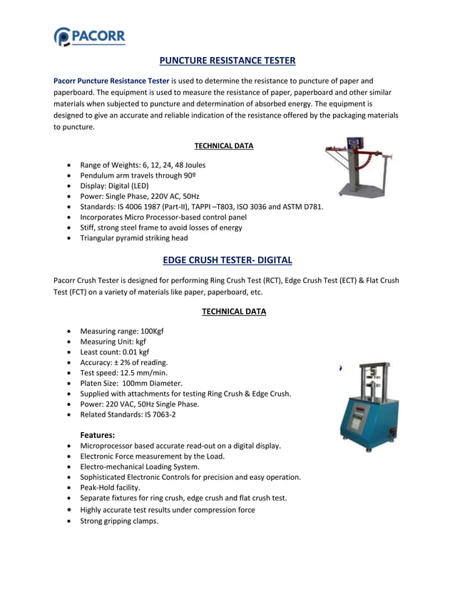 Paper packaging testing instruments | PDF