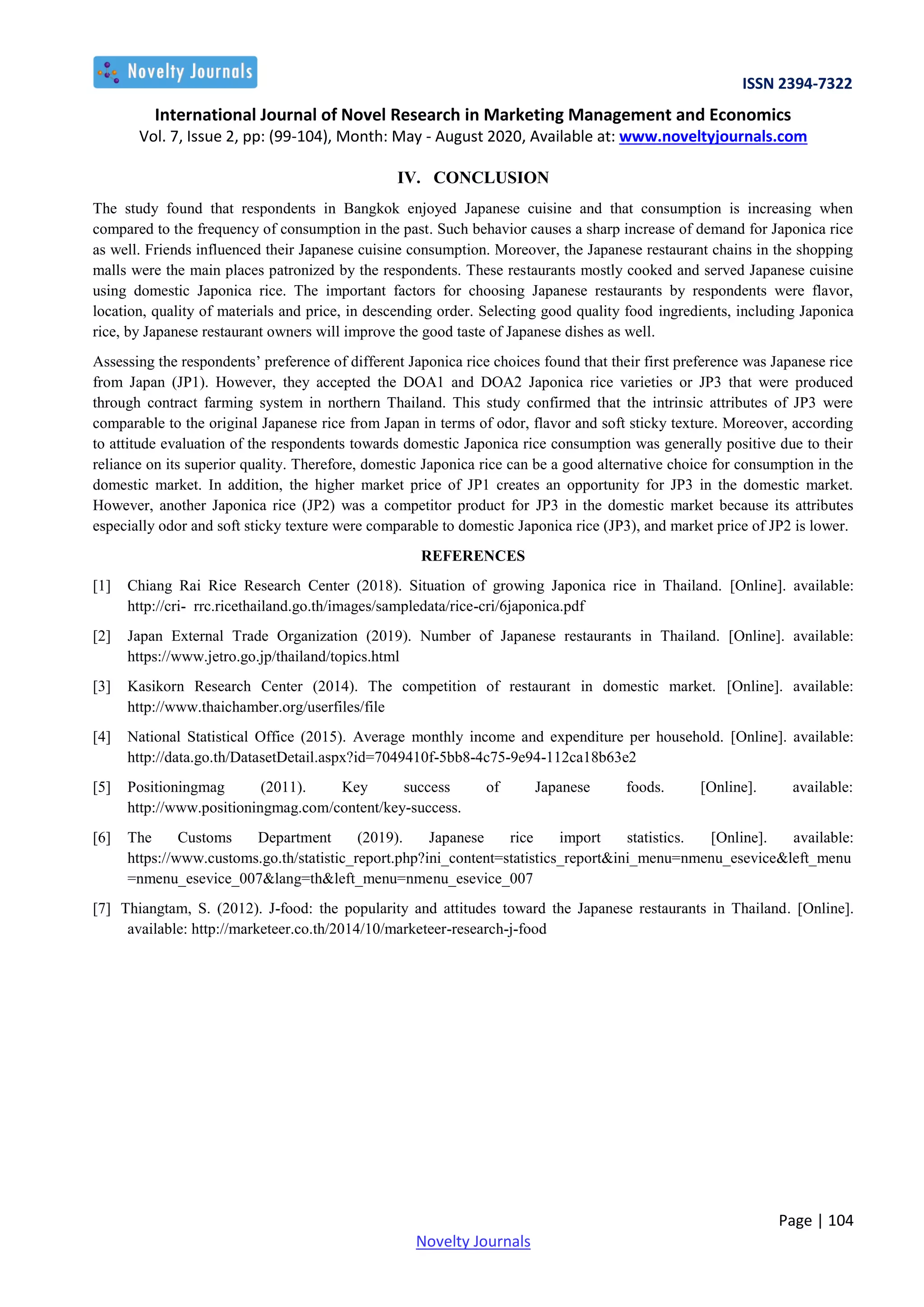 THAI CONSUMERS ACCEPTABILITY OF JAPONICA RICE FROM NORTHERN THAILAND | PDF