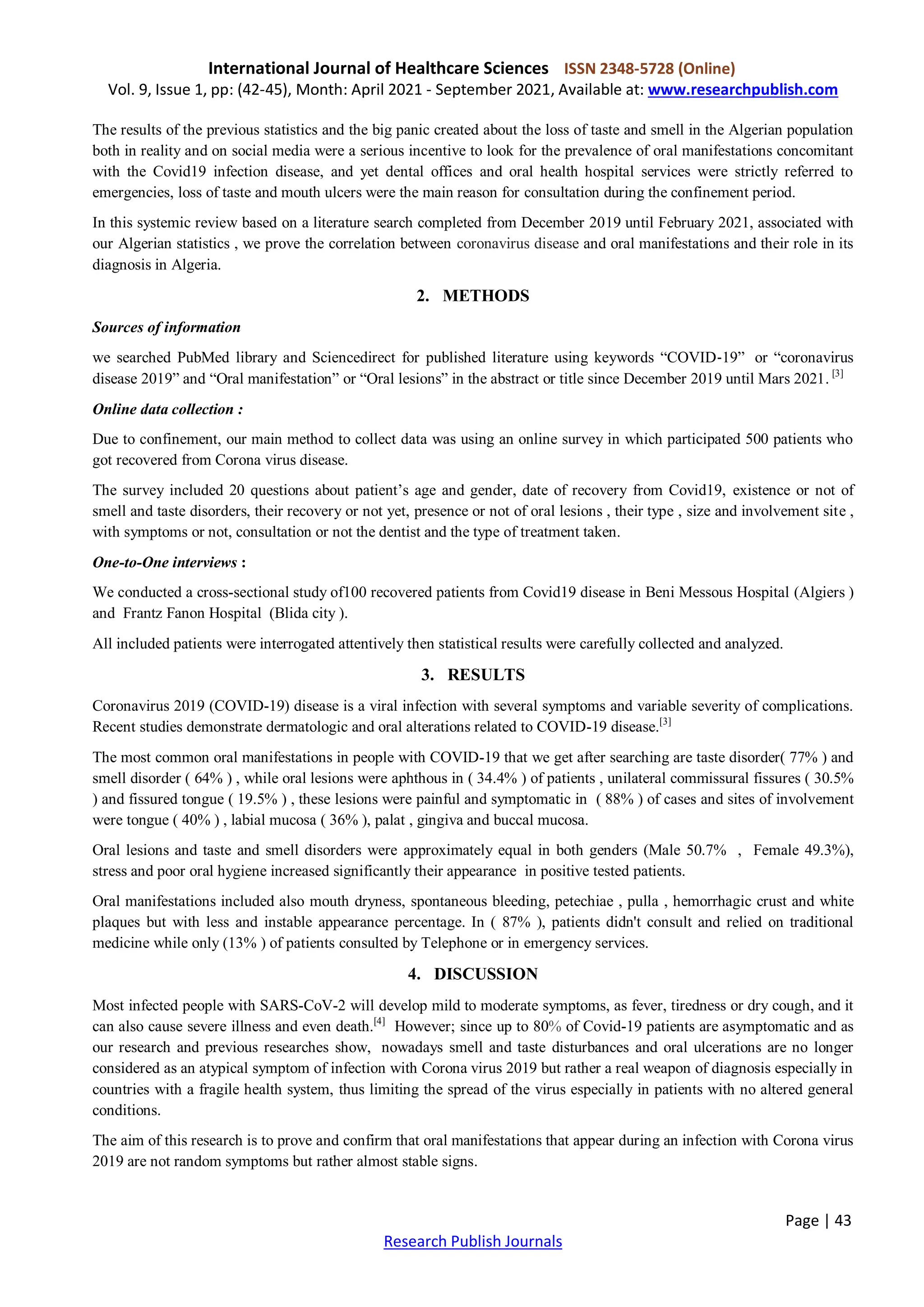 SYSTEMATIC REVIEW: THE ROLE OF ORAL MANIFESTATIONS IN THE DETECTION OF ...