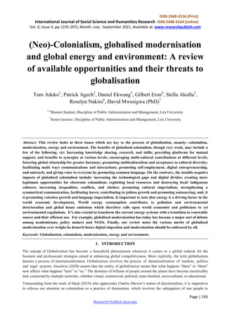 (Neo)-Colonialism, globalised modernisation and global energy and ...
