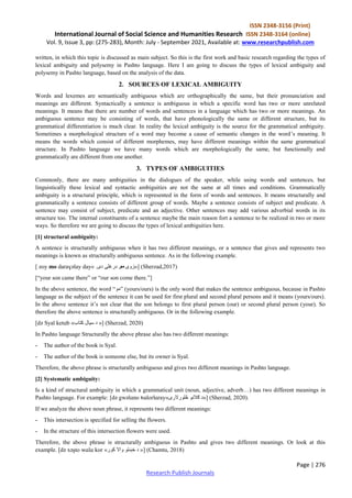 Lexical Ambiguity and its types in Pashto Language | PDF