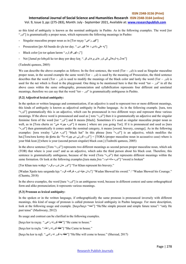Lexical Ambiguity and its types in Pashto Language | PDF