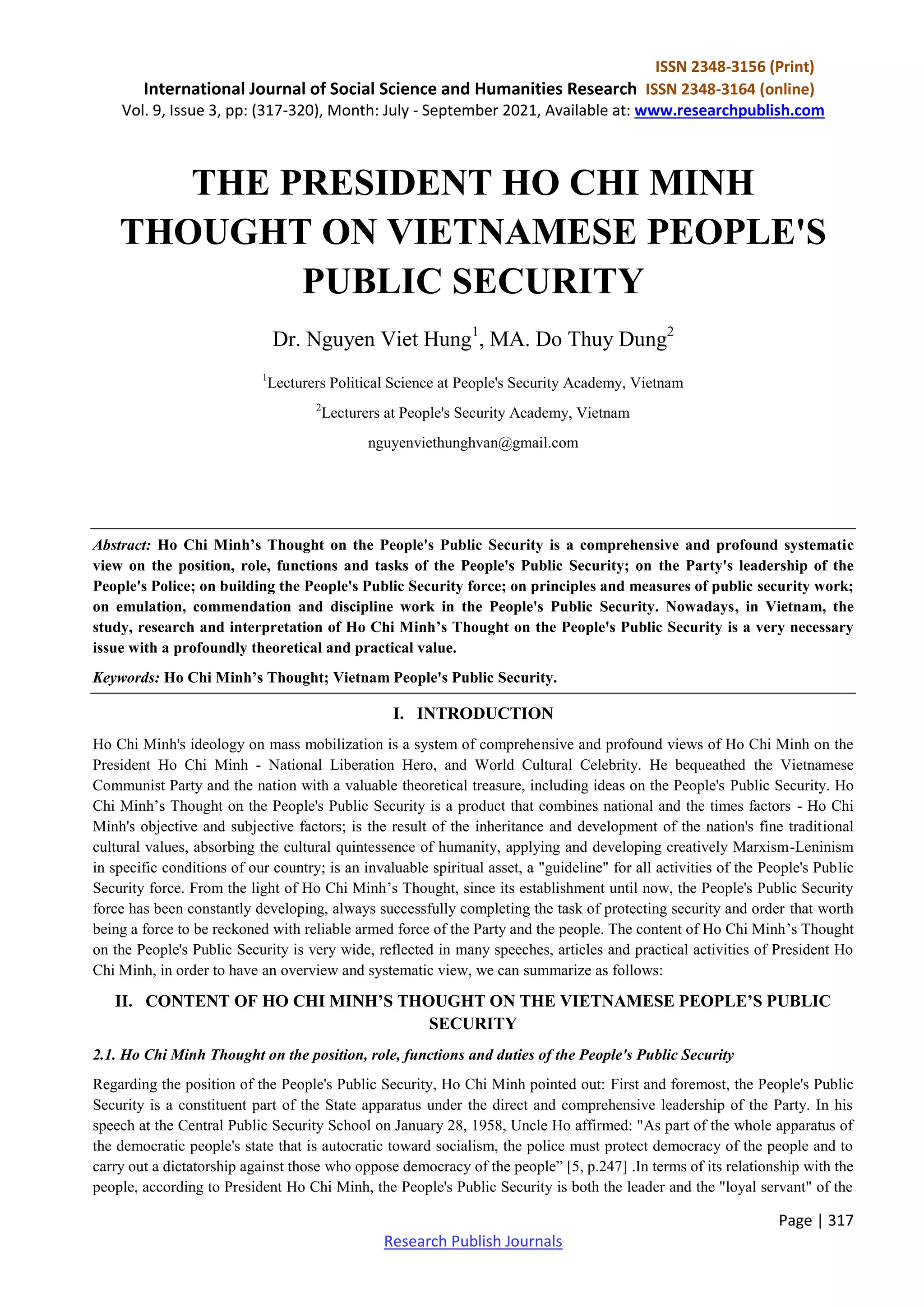 THE PRESIDENT HO CHI MINH THOUGHT ON VIETNAMESE PEOPLE'S PUBLIC SECURITY | PDF