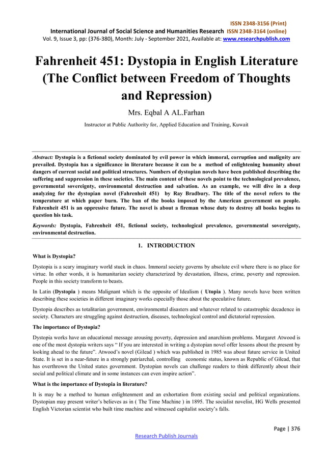 Fahrenheit 451: Dystopia in English Literature (The Conflict between ...