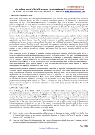 Role of Humanitarian Logistics Management Practices on Performance of ...