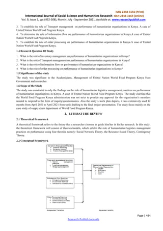 Role of Humanitarian Logistics Management Practices on Performance of ...