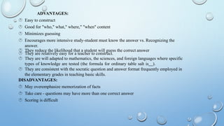 Paper pencil testing selection type items and supply type items | PPTX