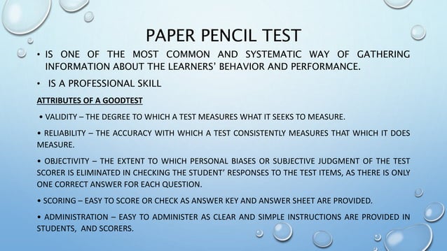 Paper pencil testing selection type items and supply type items | PPTX