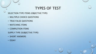 Paper pencil testing selection type items and supply type items | PPTX
