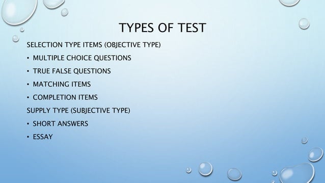 Paper pencil testing selection type items and supply type items | PPTX